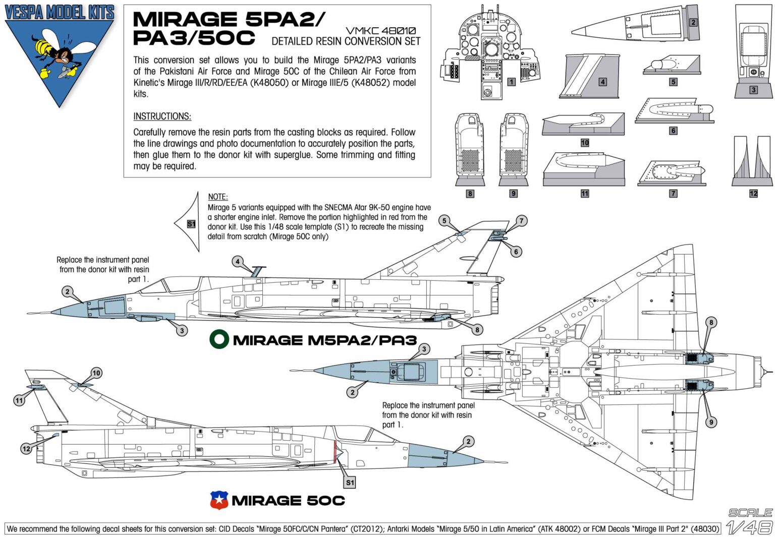 VMKC 48010 Mirage 50C/Mirage 5PA2/PA3 conversion set – Vespa Models