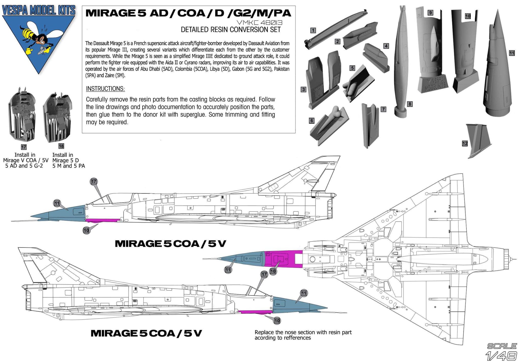 VMKC 48013 Mirage 5AD/5CO/5AD/5DE/5G2/5PA/5M/5V conversion – Vespa Models